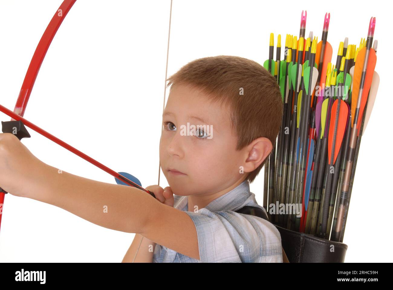 Young Boy with Bow and Arrows isolated over white Stock Photo - Alamy