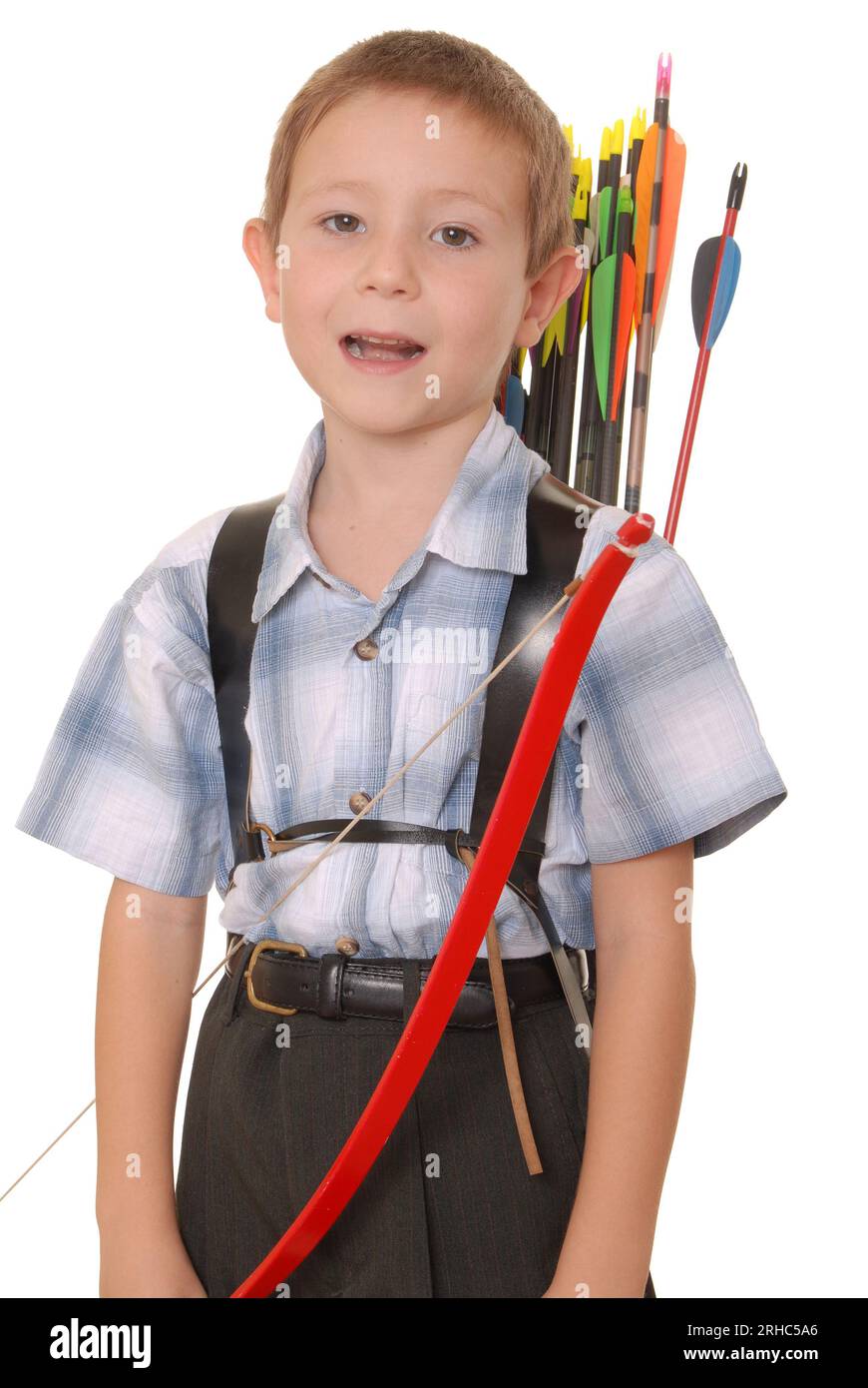 Young Boy with Bow and Arrows isolated over white Stock Photo - Alamy