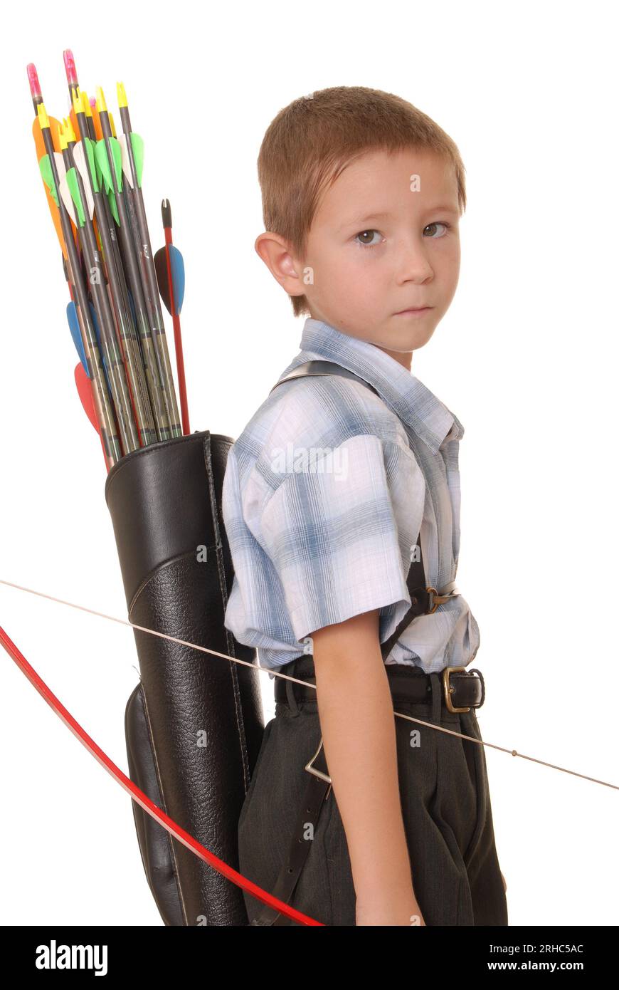 Young Boy with Bow and Arrows isolated over white Stock Photo - Alamy