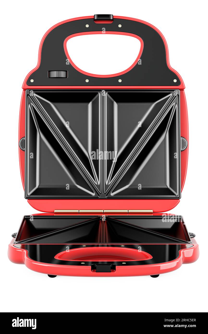 Opened sandwich maker, front view. 3D rendering isolated on white ...