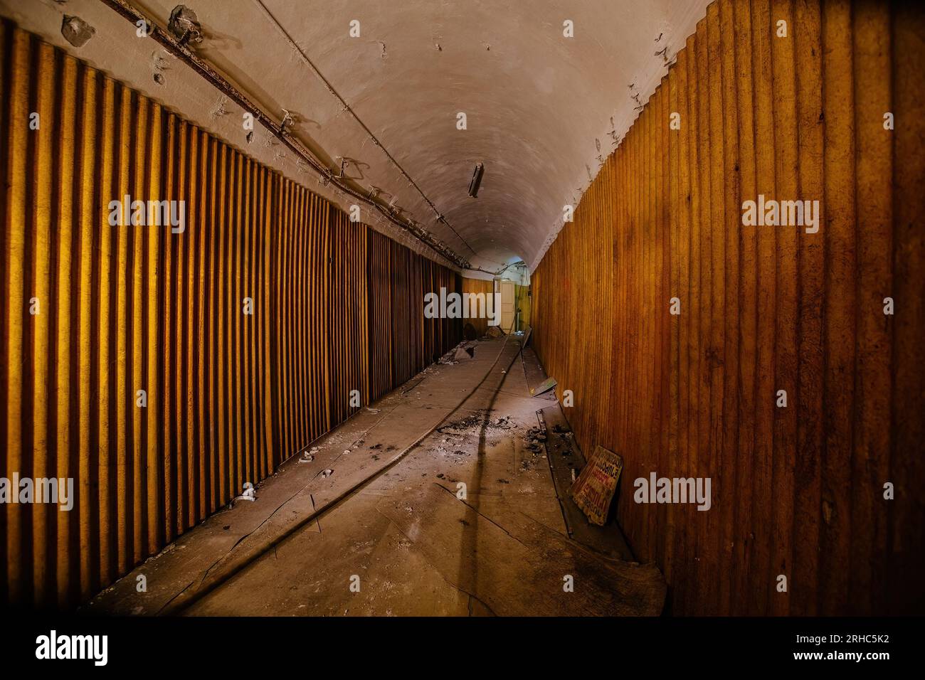 Old vaulted corridor of Soviet bunker, echo of Cold War Stock Photo - Alamy