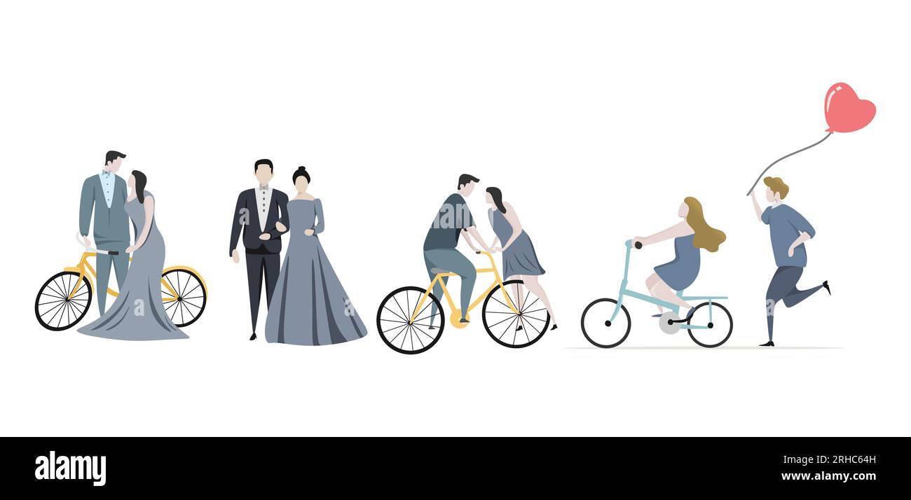 Couple set design vector illustration with cute cartoon colorful ...