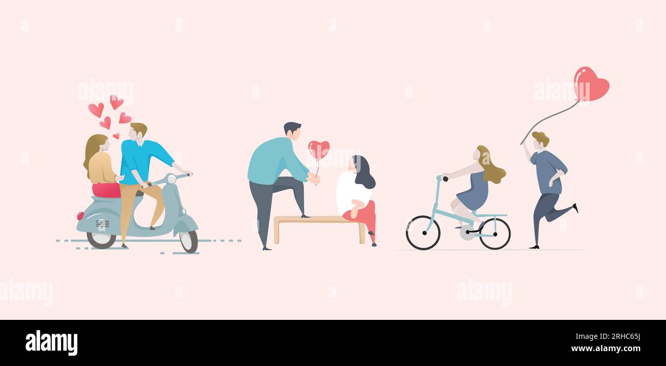 Couple set design vector illustration with cute cartoon colorful ...