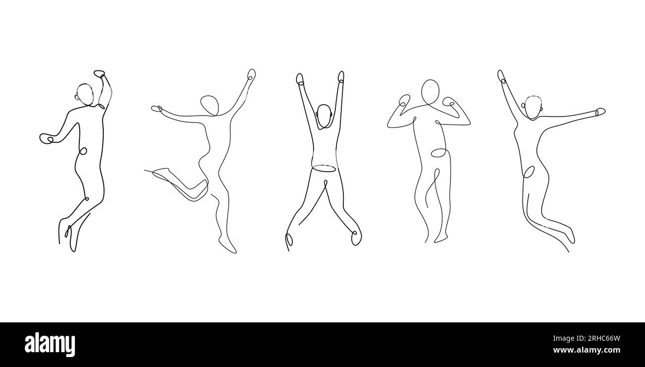 Three person looks happy and attractive with continuous single line ...