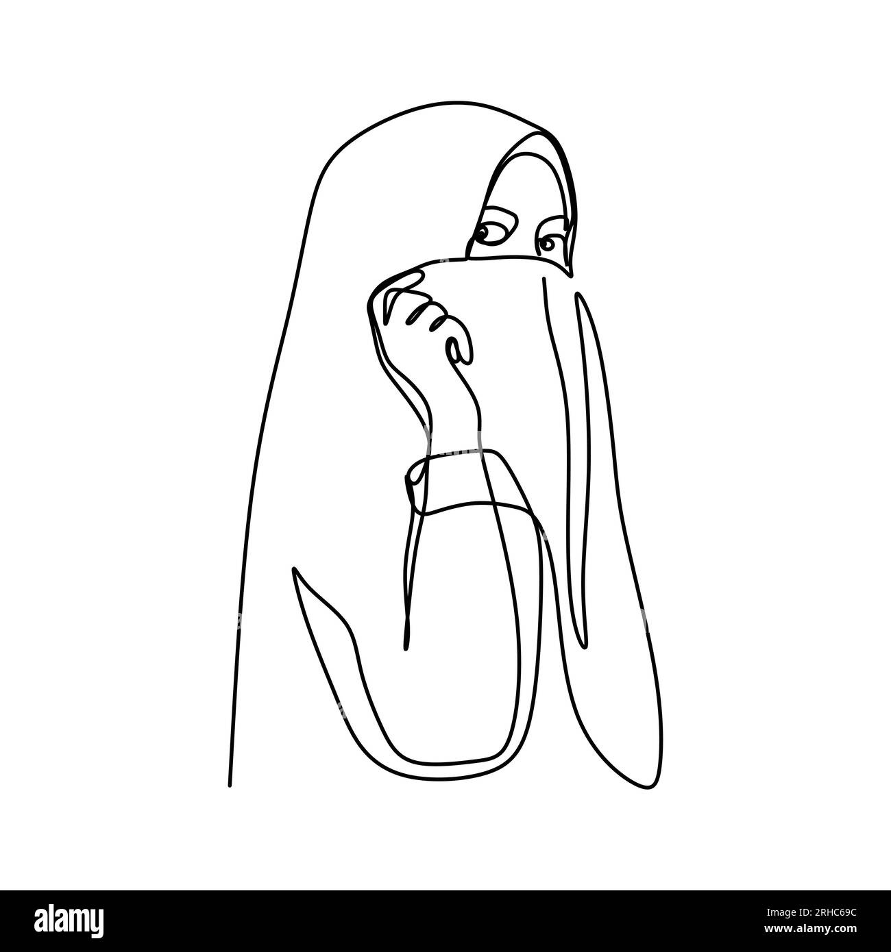 Continuous line drawing of hijab girl wearing niqab scarf vector ...