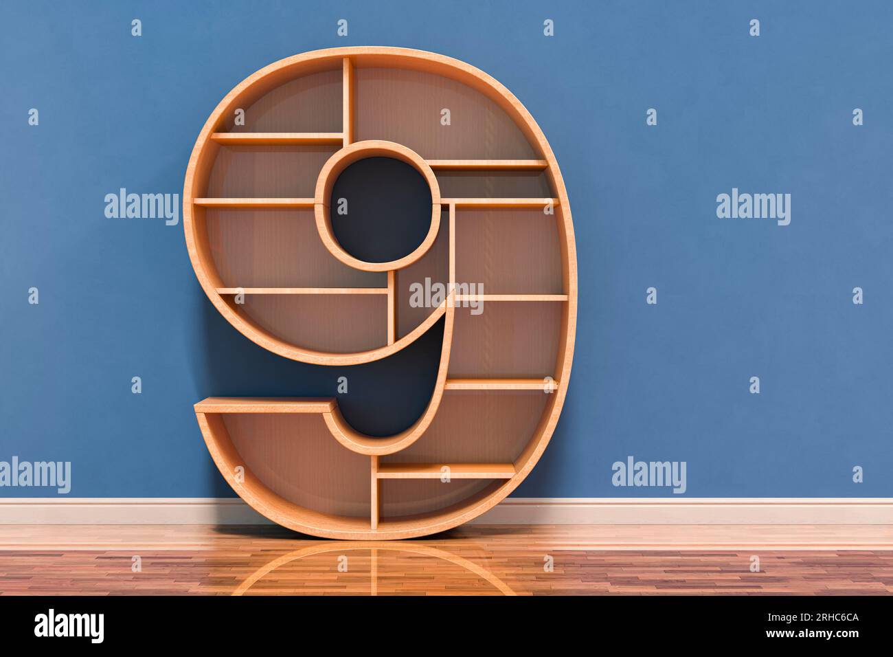 Number 9 as bookshelf in interior, 3D rendering Stock Photo - Alamy