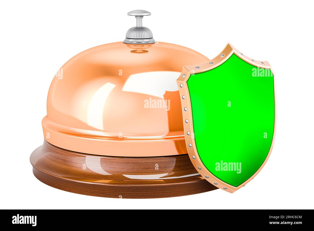 Reception bell with shield, 3D rendering isolated on white background ...