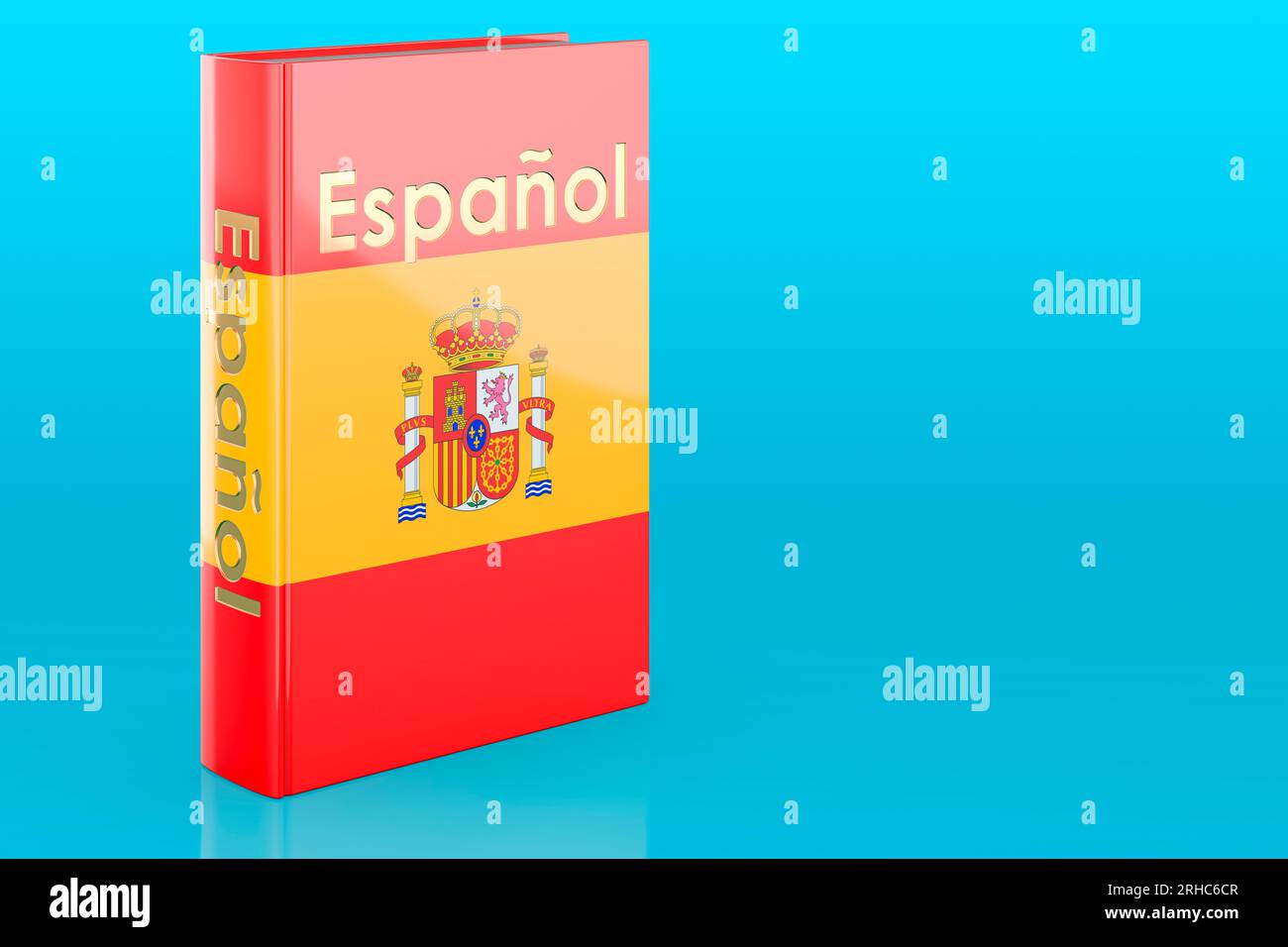 Spanish language course. Spanish language textbook on blue background ...