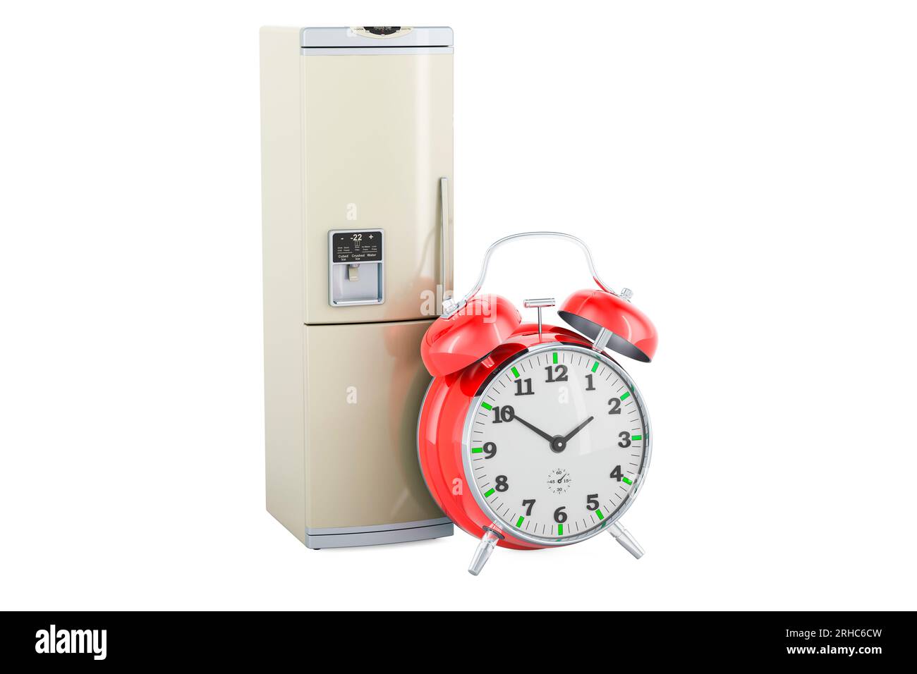 Refrigerator with alarm clock, 3D rendering isolated on white ...
