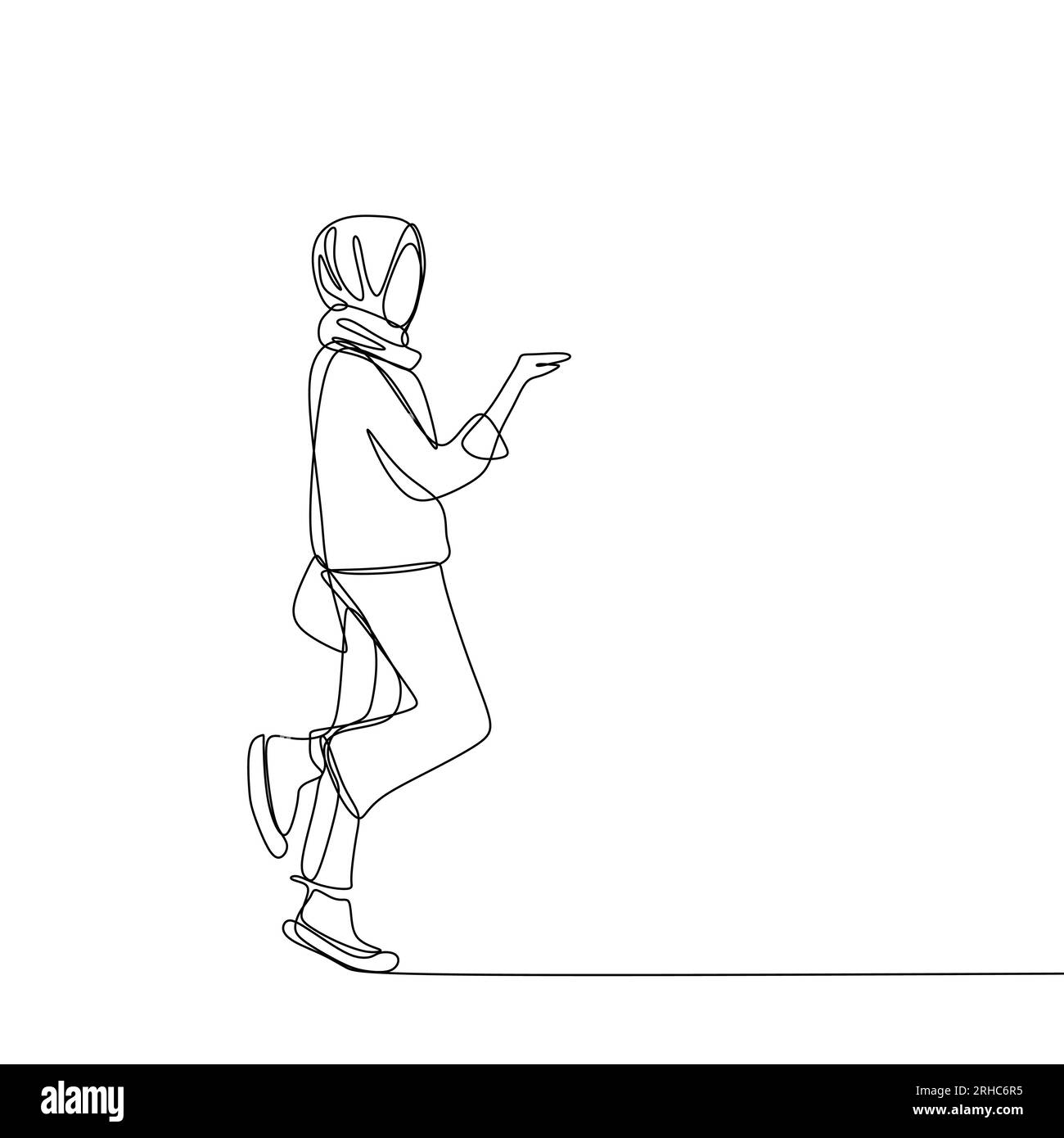 Continuous line drawing of fashionable hijab girl. Islamic women ...