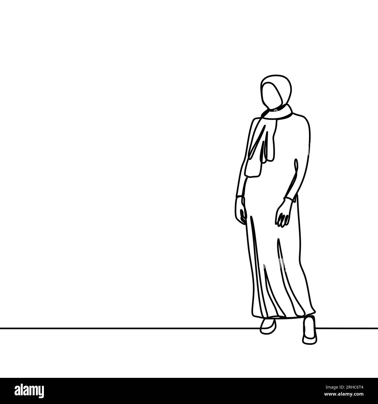 Trendy hijab girl wearing modern fashion with one continuous line art ...