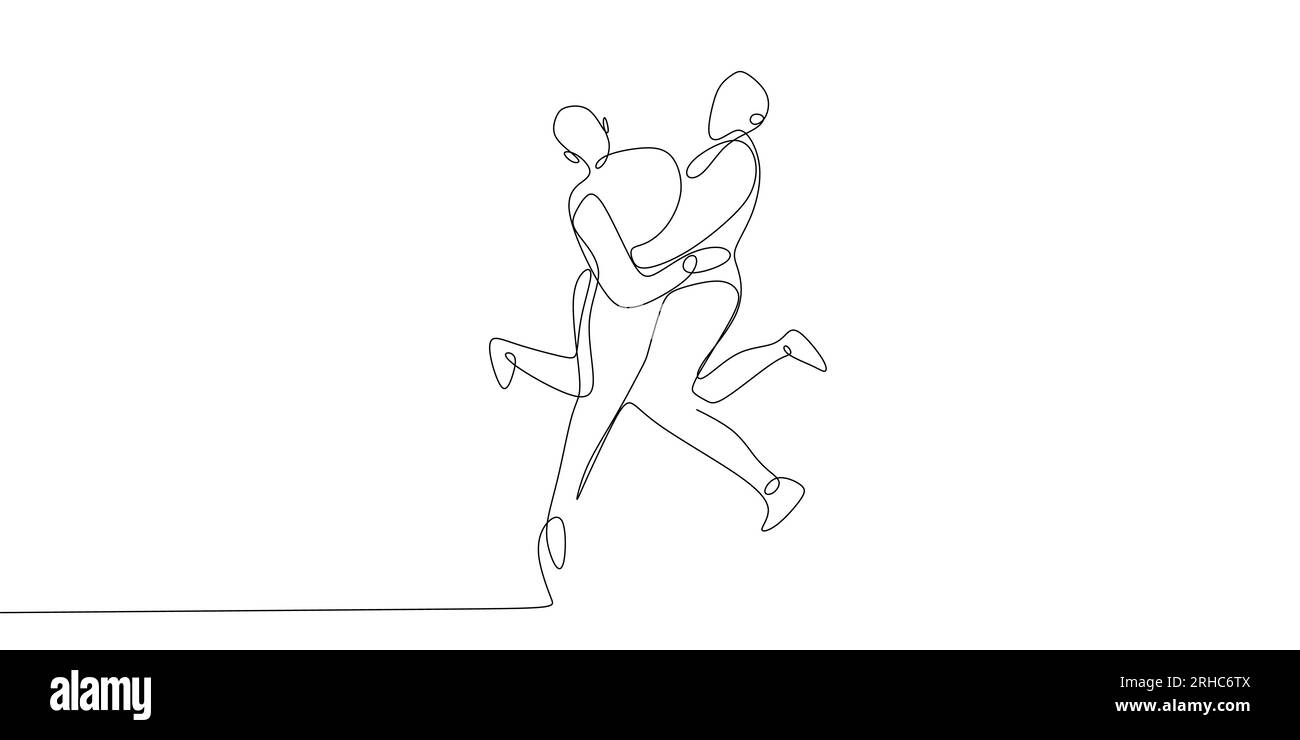 continuous one line drawing of four jumping happy team members ...
