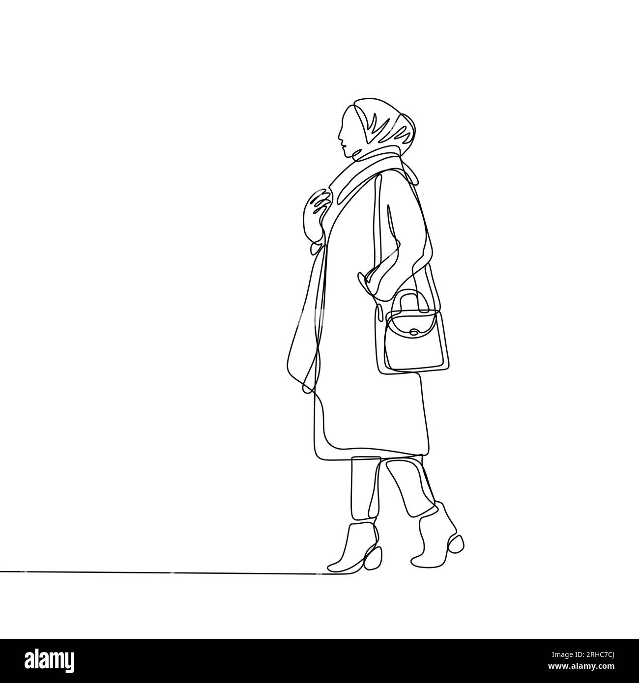 Continuous line drawing of fashionable hijab girl. Islamic women ...