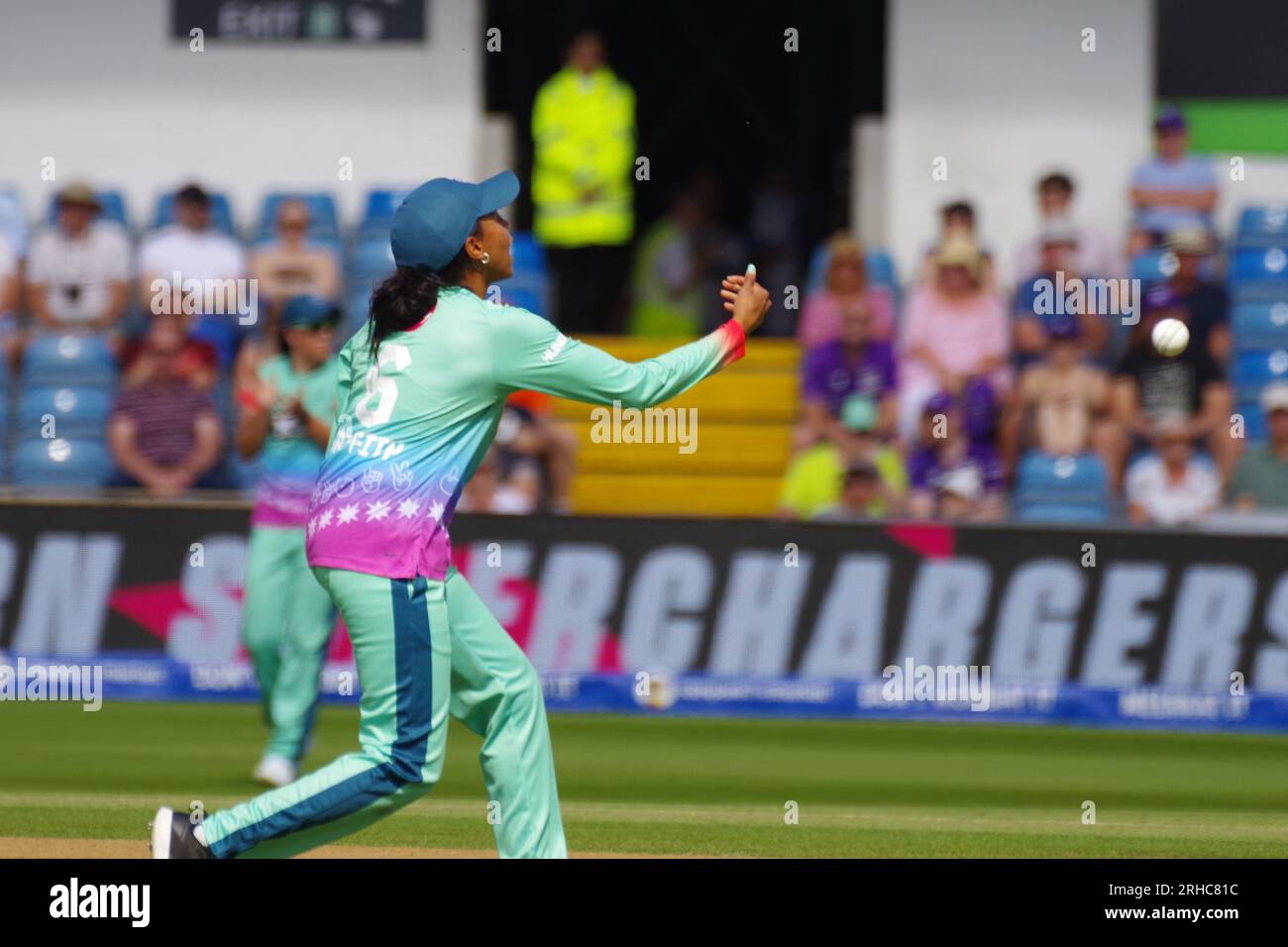 Leeds, 11 August 2023. Cordelia Griffith playing for Oval Invincibles ...