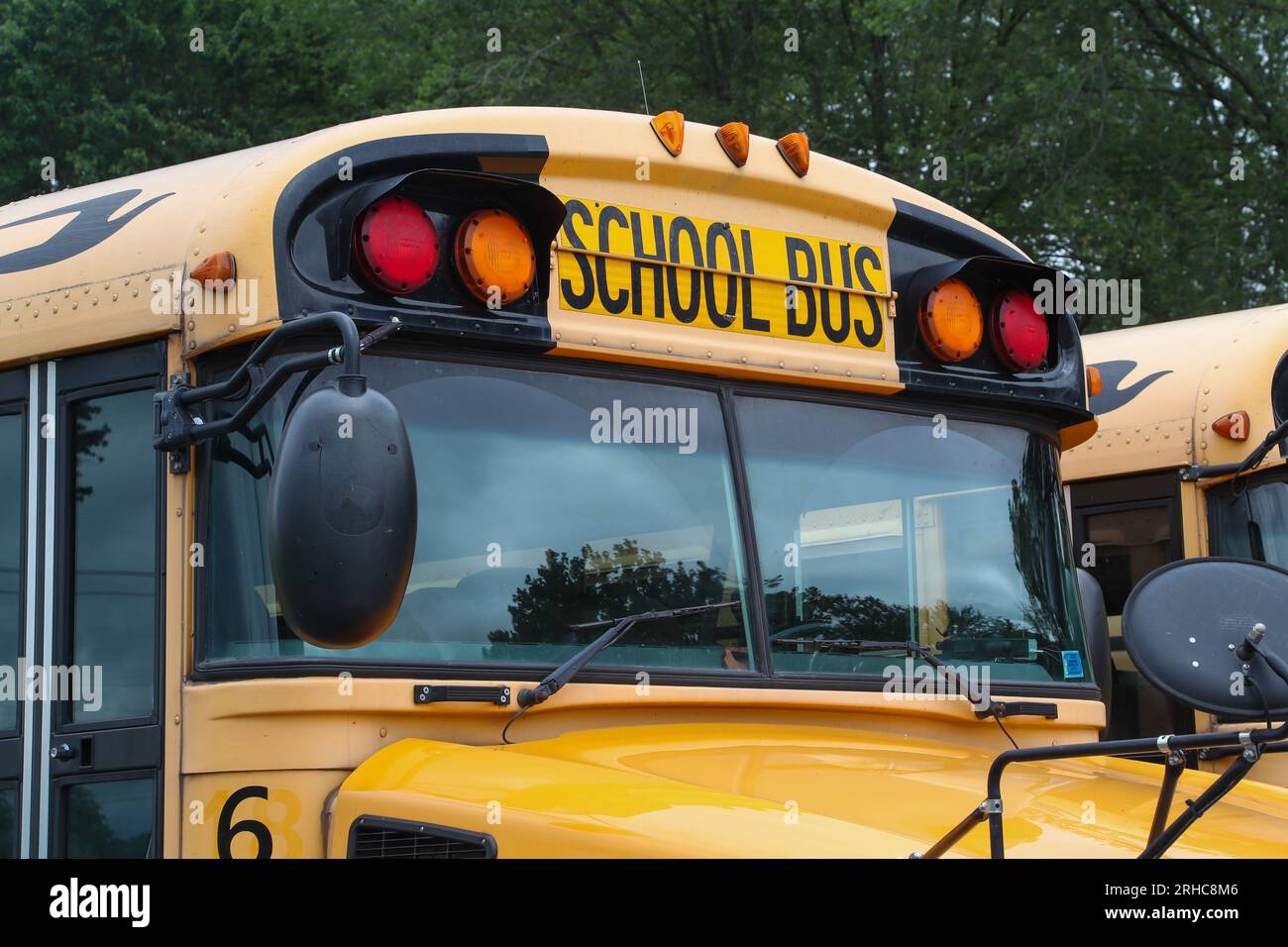 School buses are seen parked at Bloomsburg High School as many school districts in Pennsylvania ...