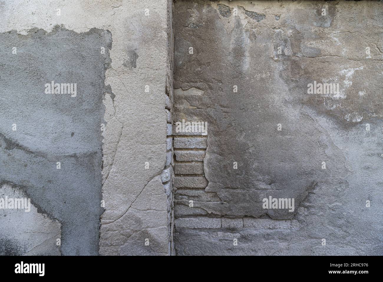 Cement wall with rough grid, bricks, damage and stains. Vector cement ...