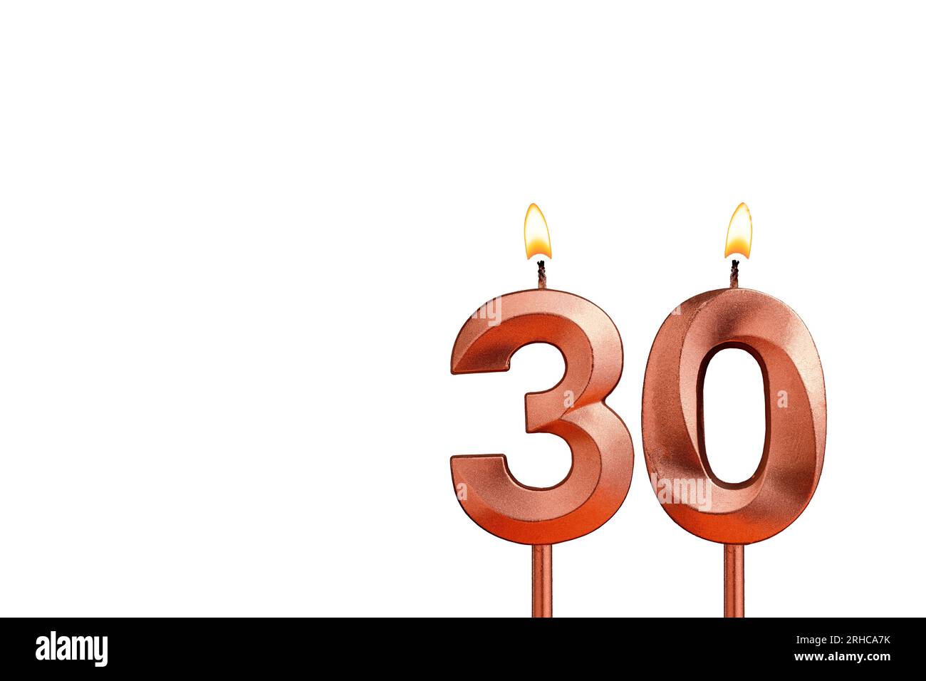 Burning candle number 30 for birthday on white background Stock Photo ...