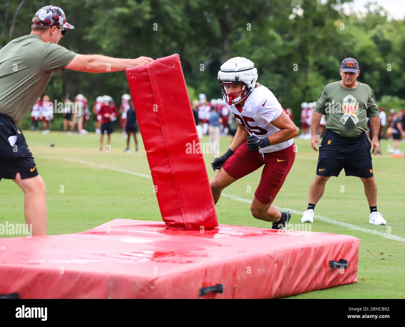 Washington Commanders tight end Cole Turner (85) running some drills on ...