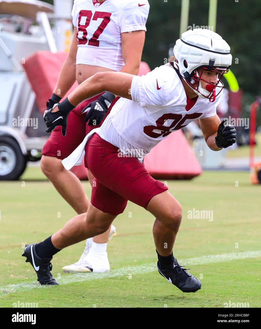 Washington Commanders tight end Cole Turner (85) running some drills on ...
