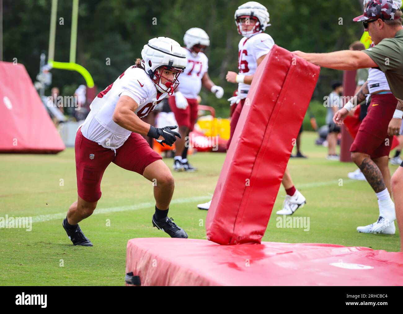 Washington Commanders tight end Cole Turner (85) running some drills on ...