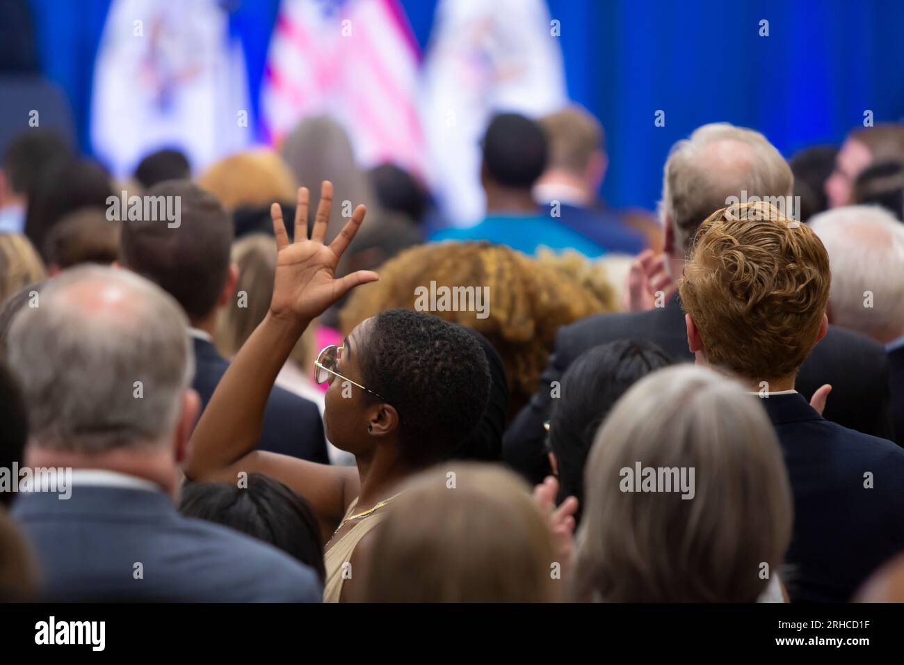Seattle, Washington, USA. 15th August, 2023. A supporter makes a silent ...