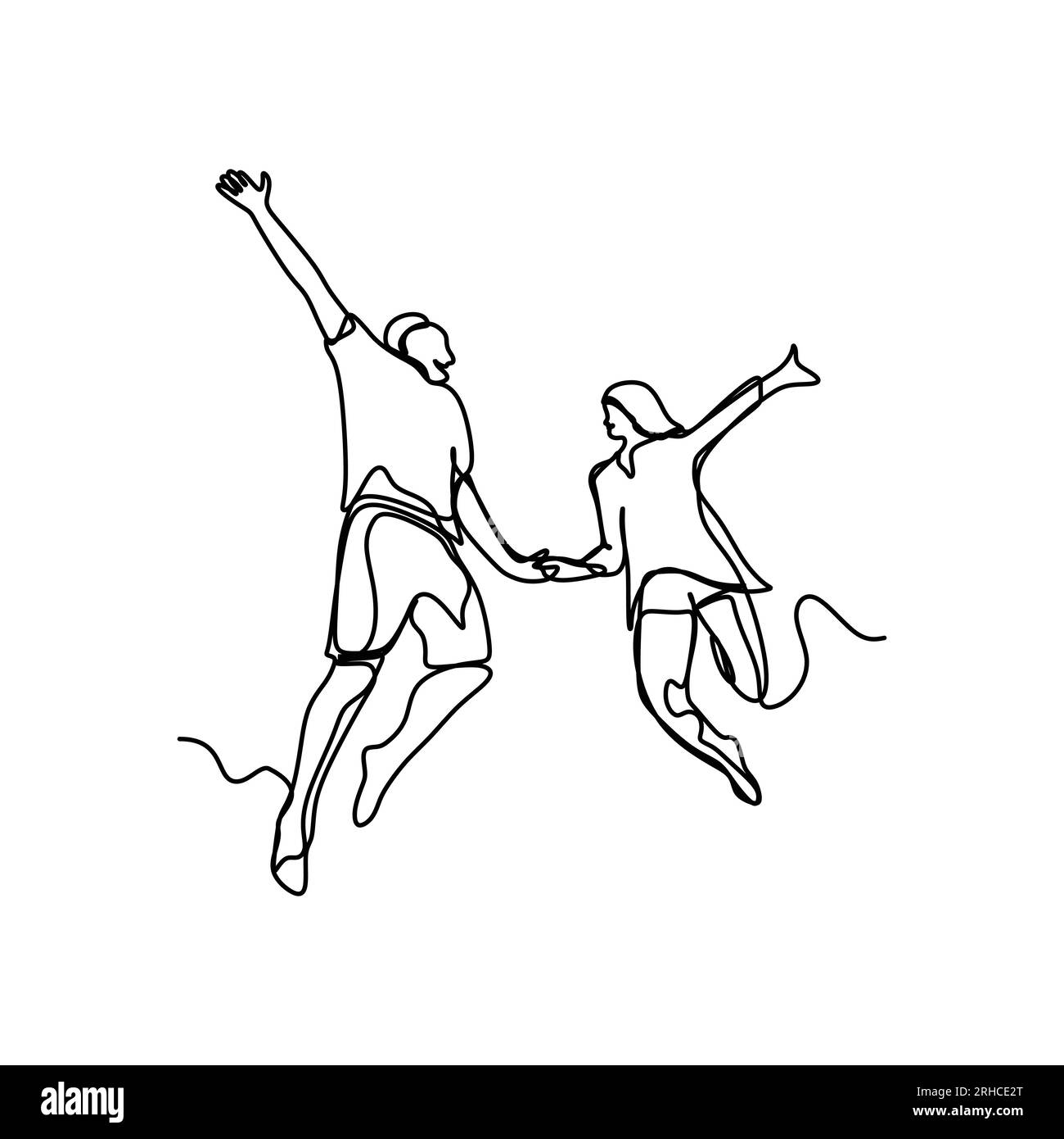 Continuous line drawing of Romantic teenager or happy young couple ...