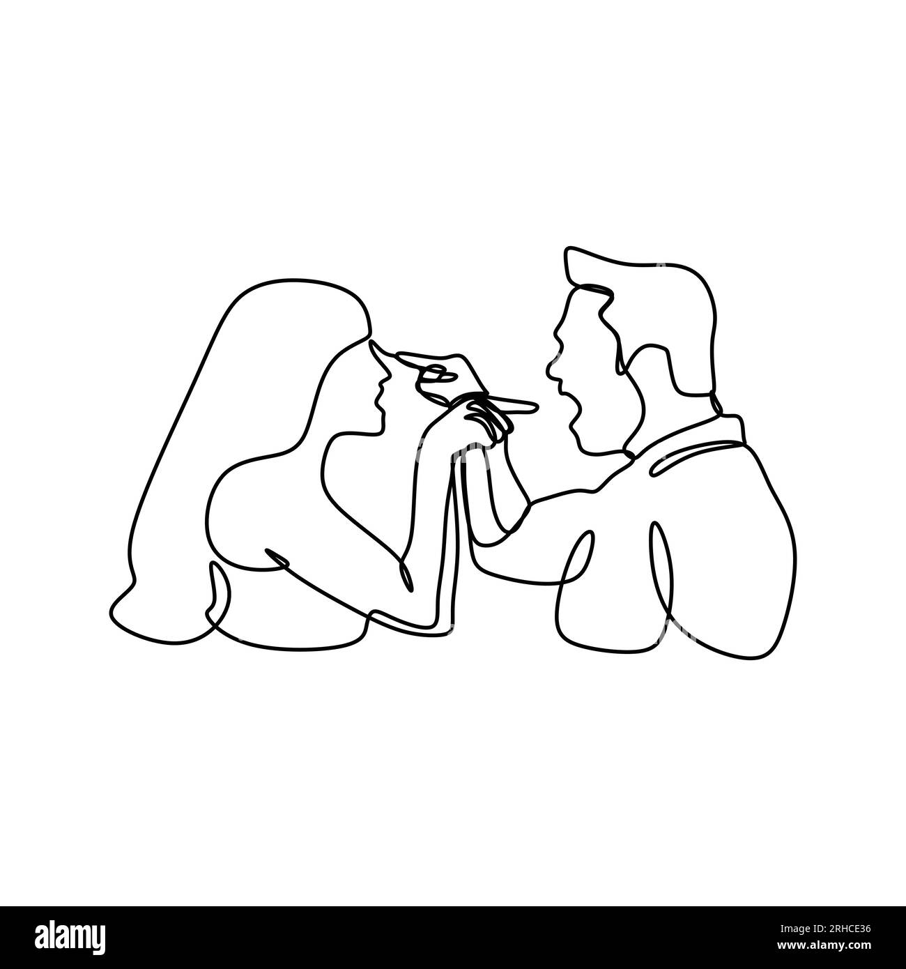 Continuous line drawing of couple in conflict. Man and women talking ... Continuous line drawing of couple in conflict. Man and women talking ...