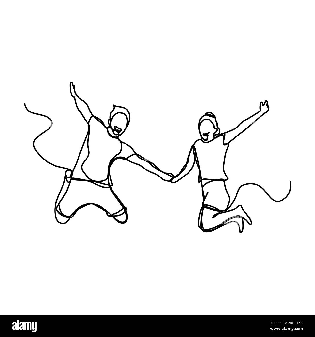 Continuous line drawing of happy young couple jumping vector illustration Stock Vector Image ...