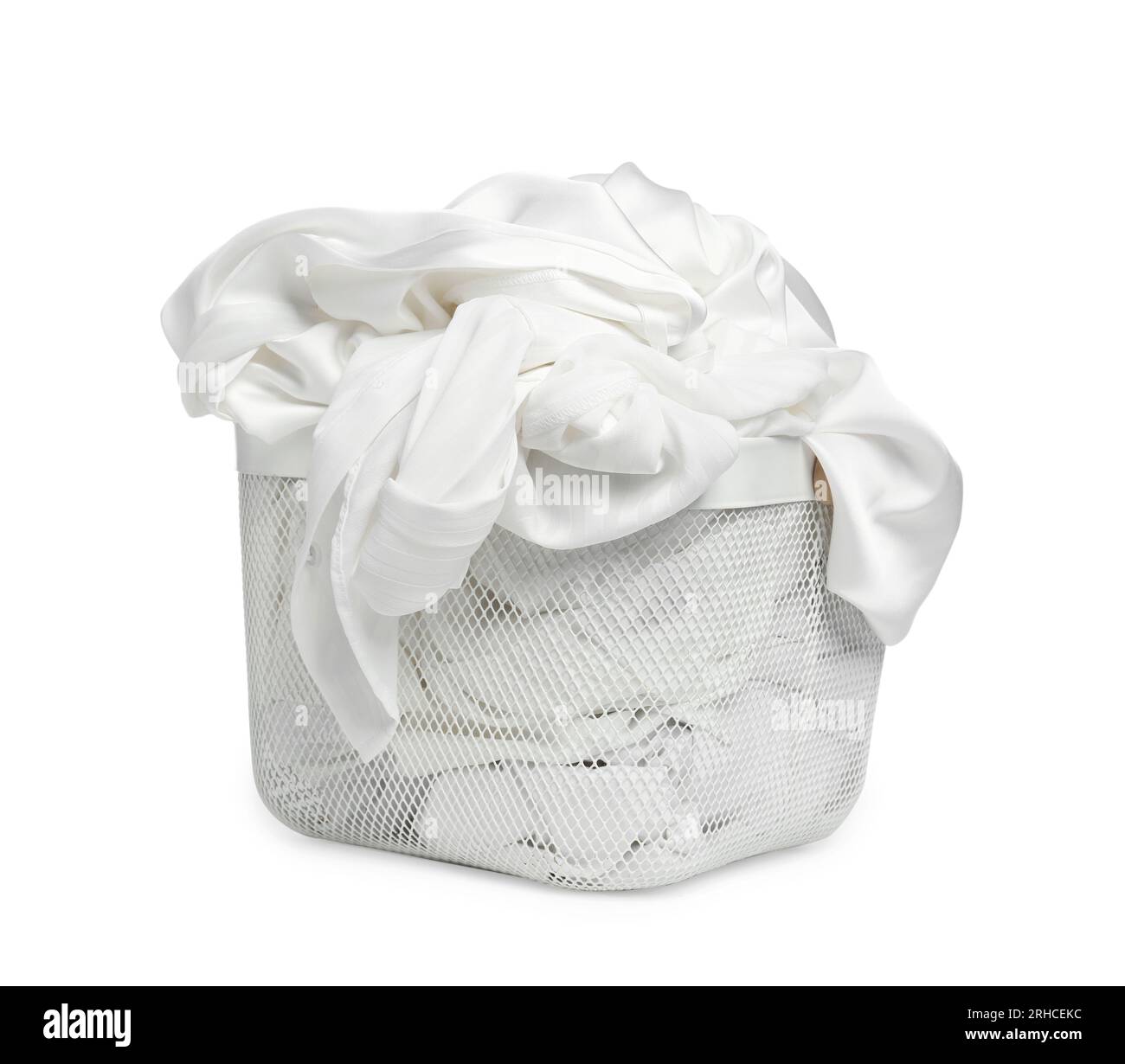 Laundry basket with clean clothes isolated on white Stock Photo - Alamy