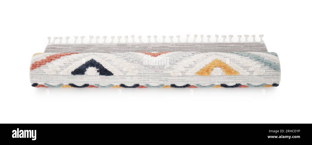 Rolled carpet with pattern on white background. Interior element Stock ...