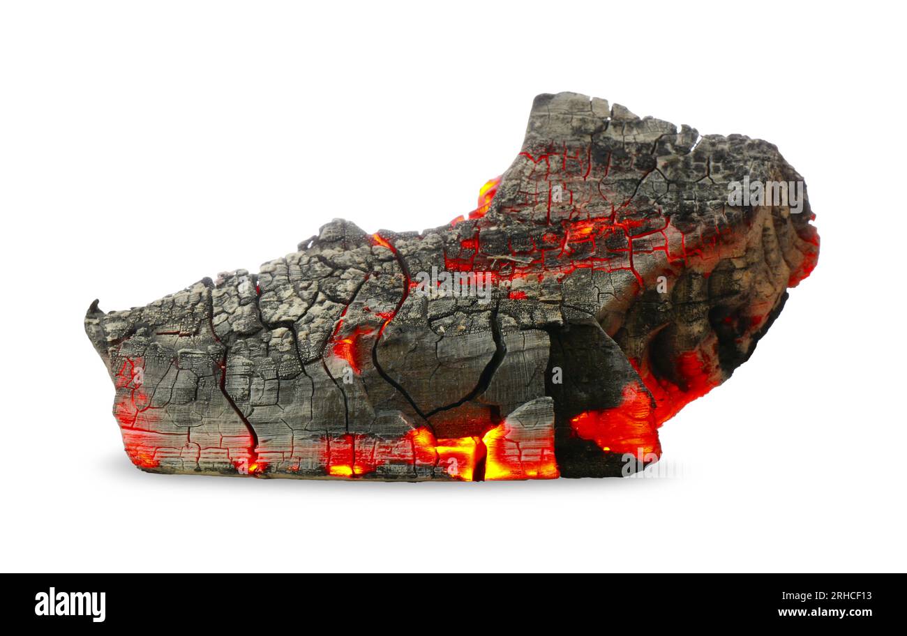 Piece of smoldering coal isolated on white Stock Photo - Alamy