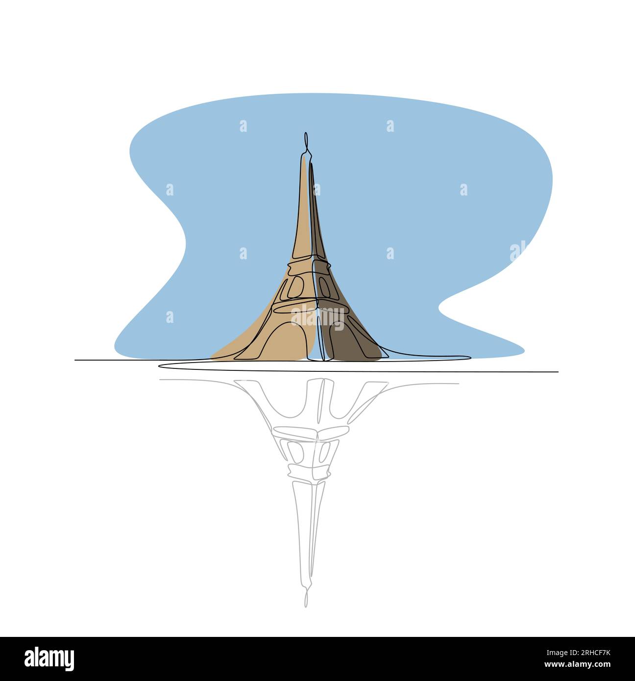 Paris eiffel tower colorful single line drawing vector illustration ...