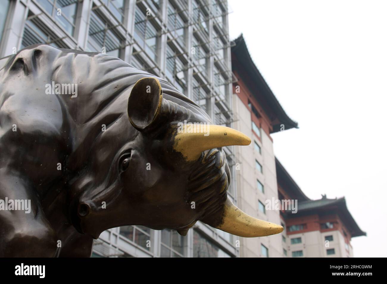 Copper bull in the street in Beijing, china Stock Photo - Alamy