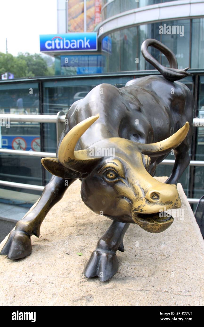 Copper bull in the street in Beijing, china Stock Photo - Alamy