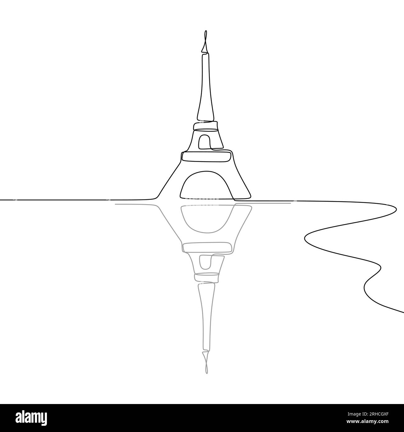 Eiffel Tower Black and white single one line drawing vector ...