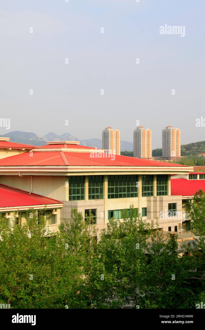 red-roofed buildings in a park, china Stock Photo - Alamy