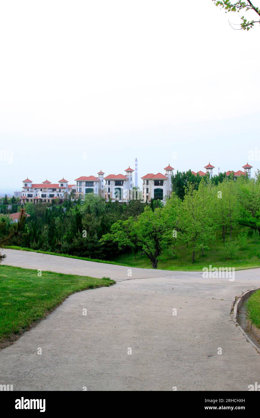 red-roofed buildings in a park, china Stock Photo - Alamy