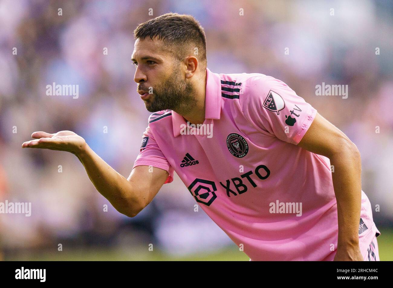 Inter Miami's Jordi Alba blows a kiss to the fans after scoring a goal ...