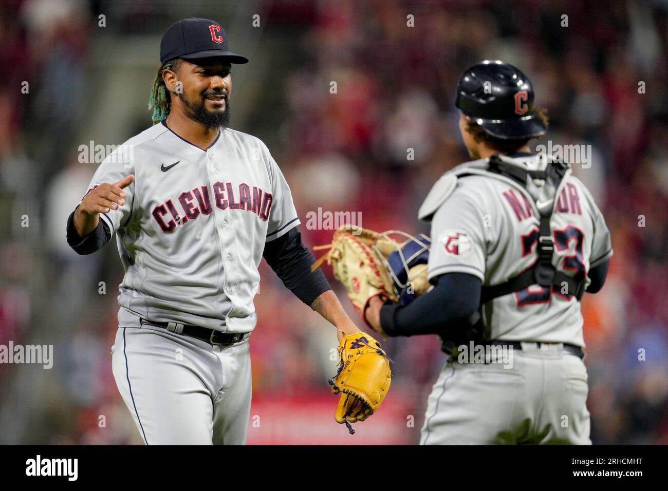 Cleveland Guardians relief pitcher Emmanuel Clase, left, celebrates ...
