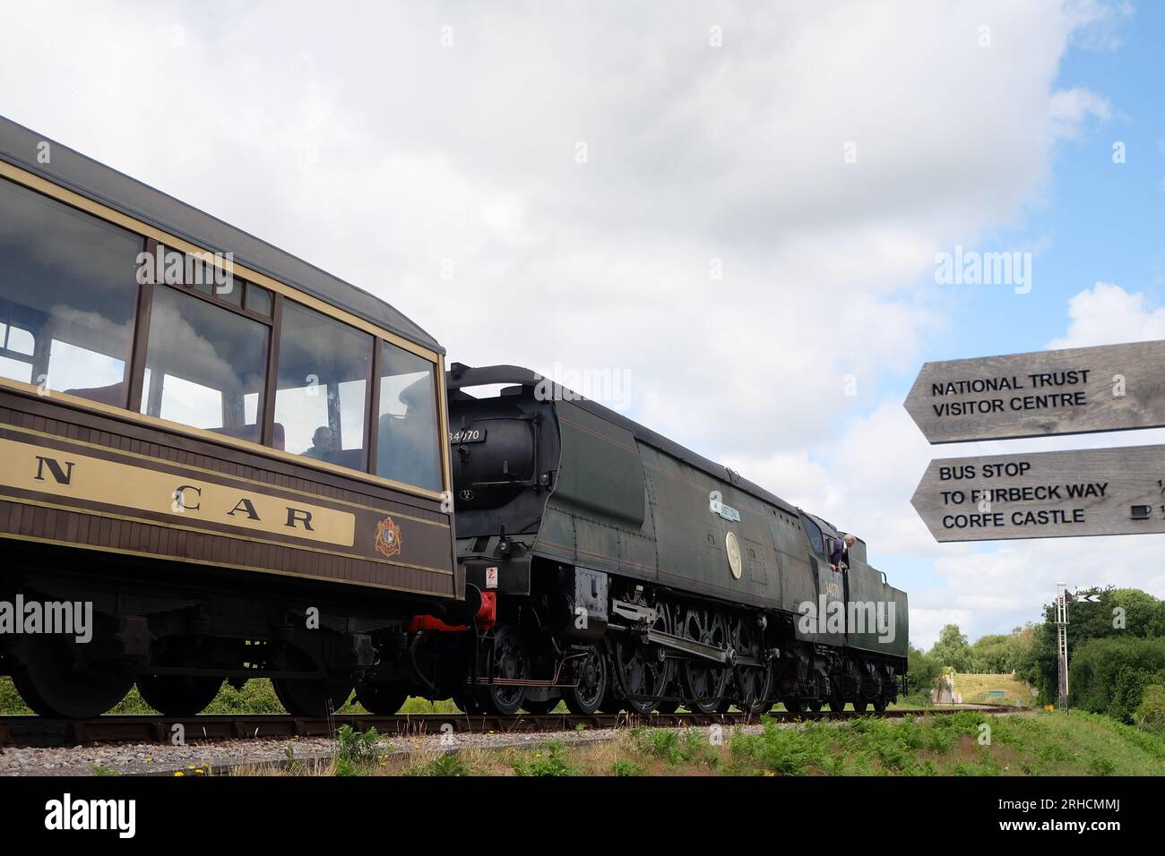 Corfe Castle With Train Post Stock Photo - Alamy