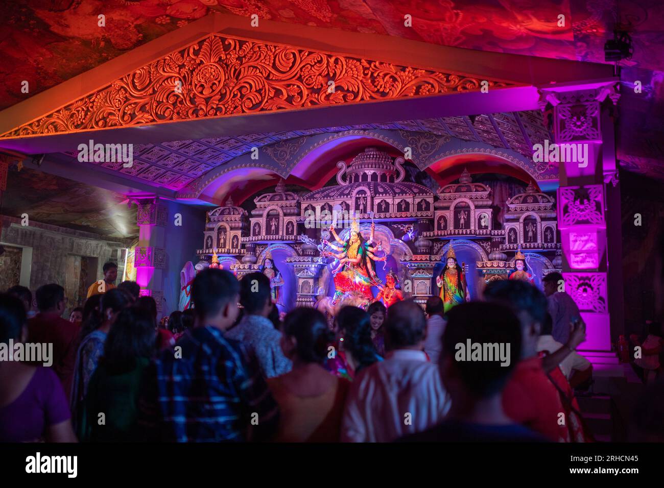Goddess Durga, a modern display at a Puja Mandap, during the Hindu ...