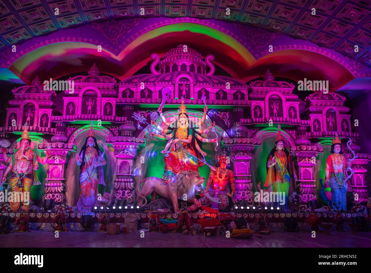 Goddess Durga, a modern display at a Puja Mandap, during the Hindu ...