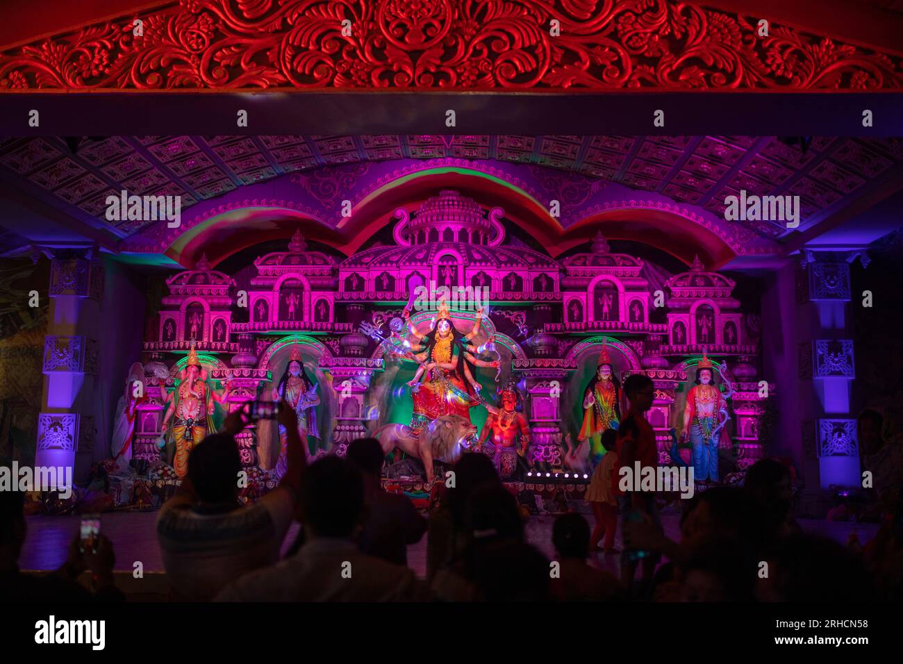 Goddess Durga, a modern display at a Puja Mandap, during the Hindu ...
