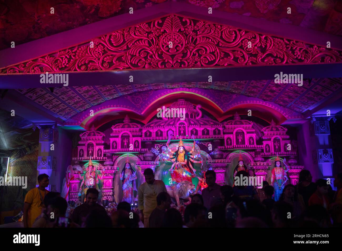 Goddess Durga, a modern display at a Puja Mandap, during the Hindu ...