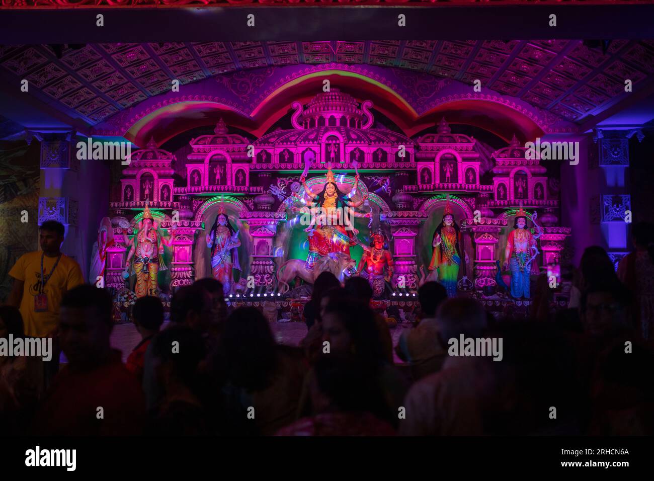 Goddess Durga, a modern display at a Puja Mandap, during the Hindu ...