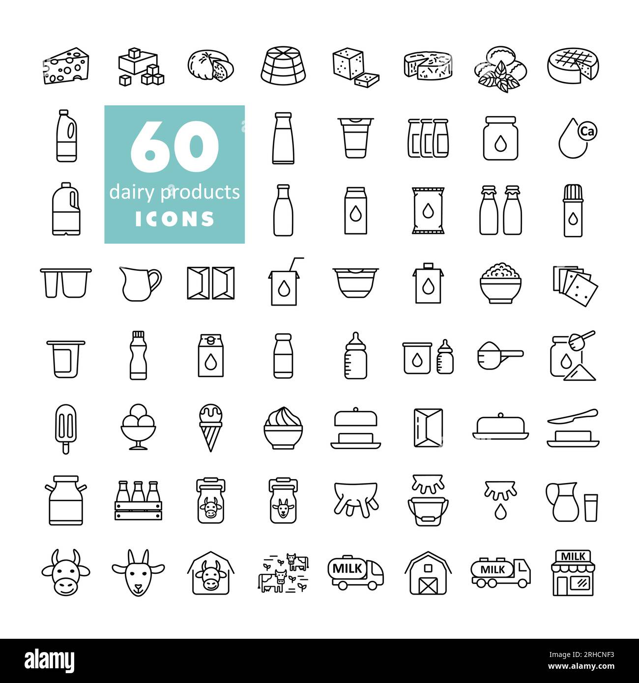 Milk, dairy products vector icon set. Graph symbol for cooking web site ...