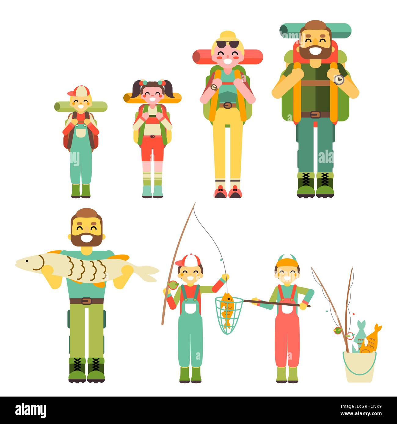 Family outdoor camp isolated set of people characters Stock Vector ...