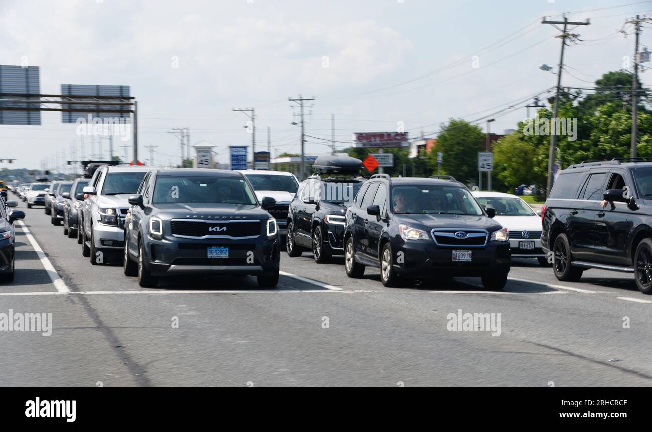 Rehoboth Beach, Delaware, U.S.A - August 12, 2023 - Cars and traffic on ...