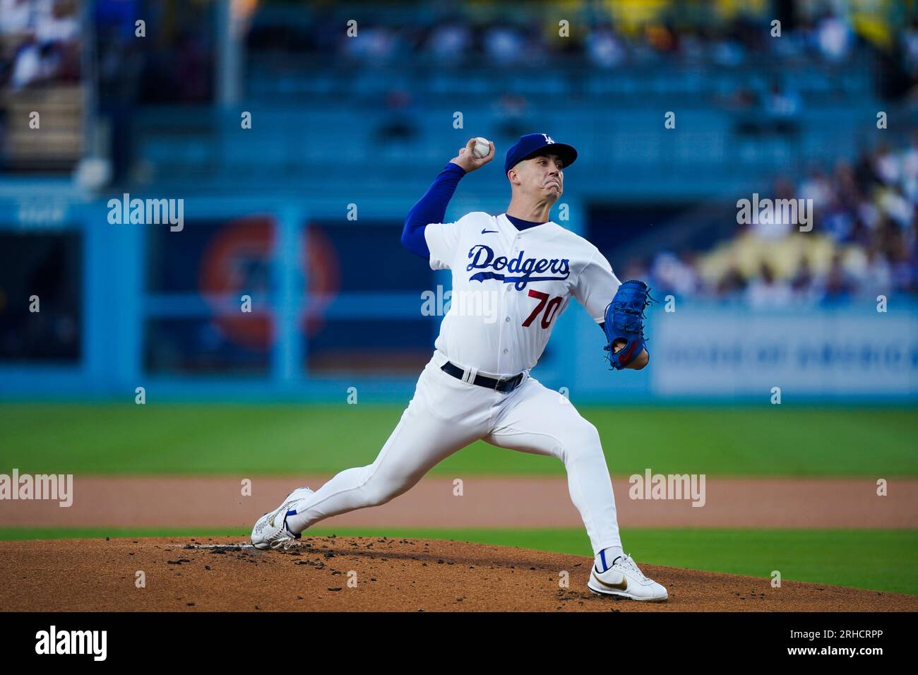 Los Angeles Dodgers starting pitcher Bobby Miller throws during the ...