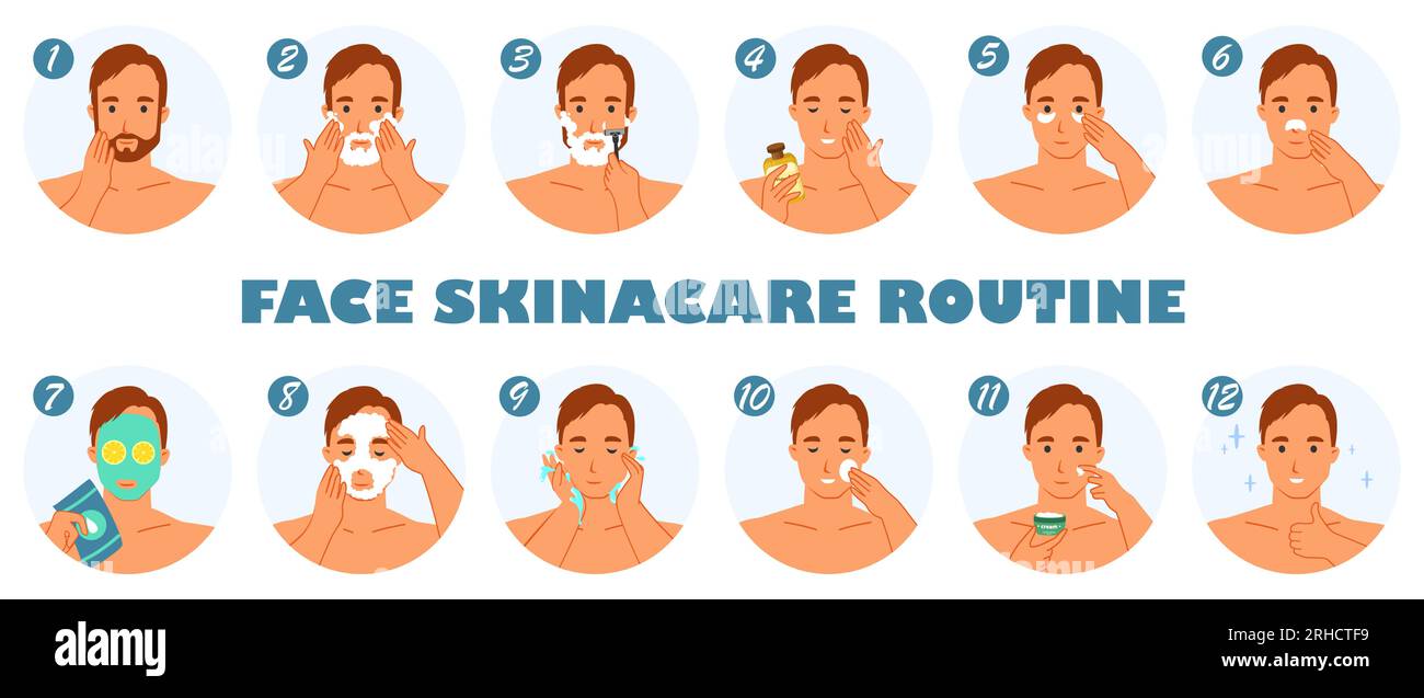 Male face skincare routine step-by-step poster Stock Vector Image & Art ...